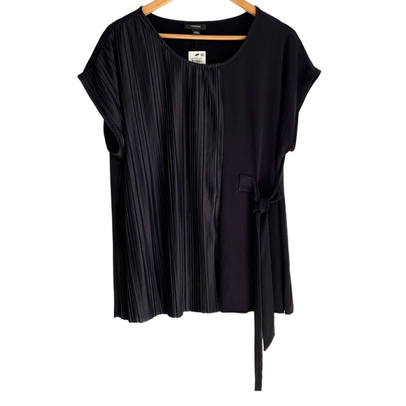 Alfani | Tops | Alfani Top Blouse Black Pleated Cap Sleeve Scoop Neck ...